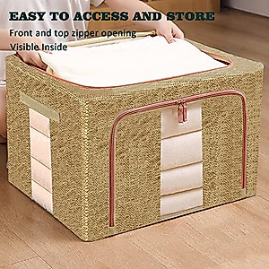 choedii Storage Containers 2-Pack Stackable Large Foldable Clear Organizer Bags for Organizing Clothes Waterproof Bin Box with Lid Zipper Handles 66L (Beige 2pcs)
