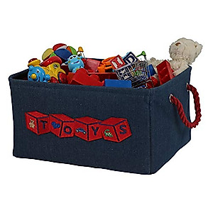 Toy Storage Basket Bin for Organizing Baby, Kids, Dog Toys, Children Books. Denim Canvas Box Organizer w/Attractive Red Patch for Playroom, Nursery …