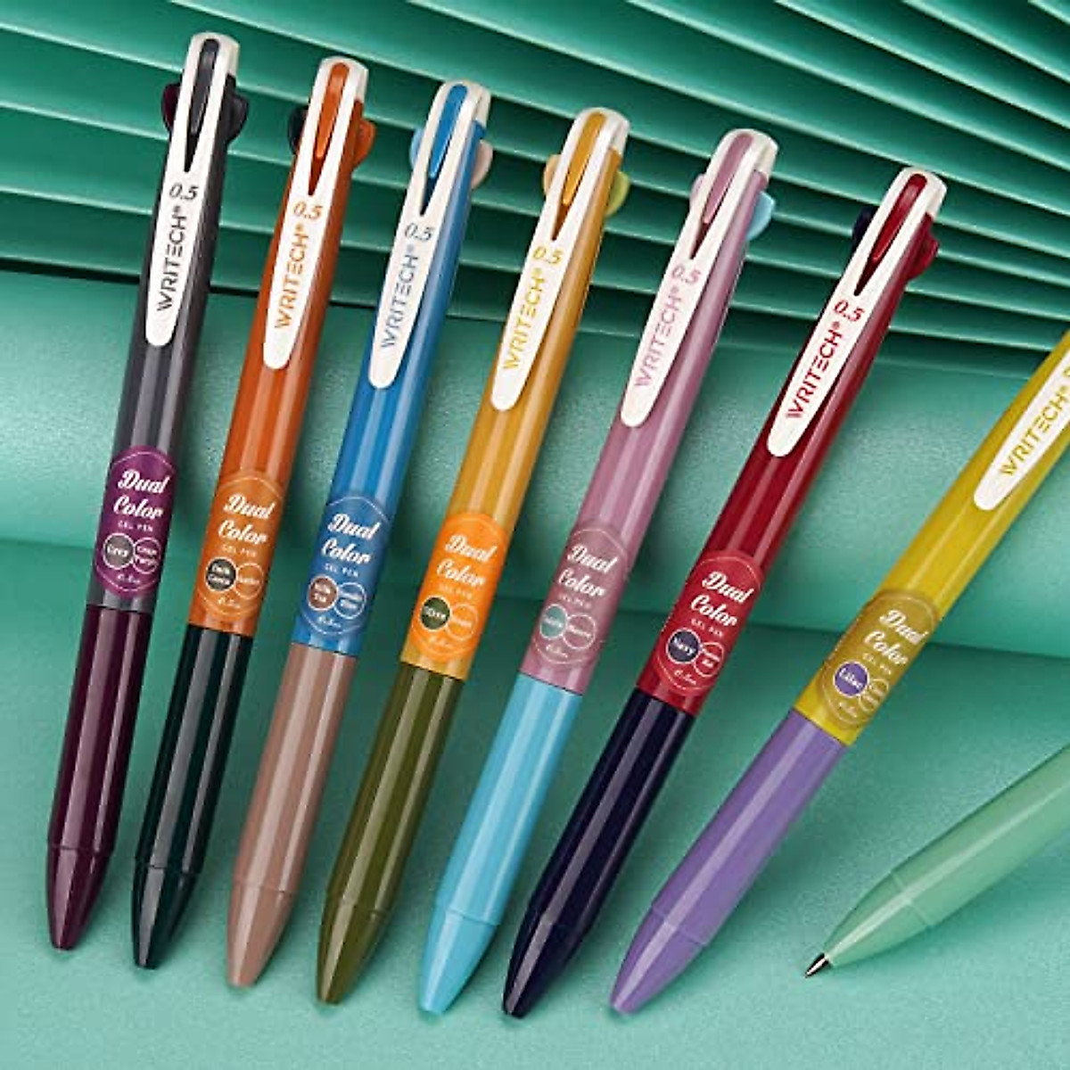 Writech Retractable Gel Ink Pens: Multi Colored 2 in 1 Colorful Click Pen Assorted Color 8ct Extra Fine Point Tip 0.5mm Journaling Smooth Writing Note Taking Coloring No Bleed & Smear & Smudge