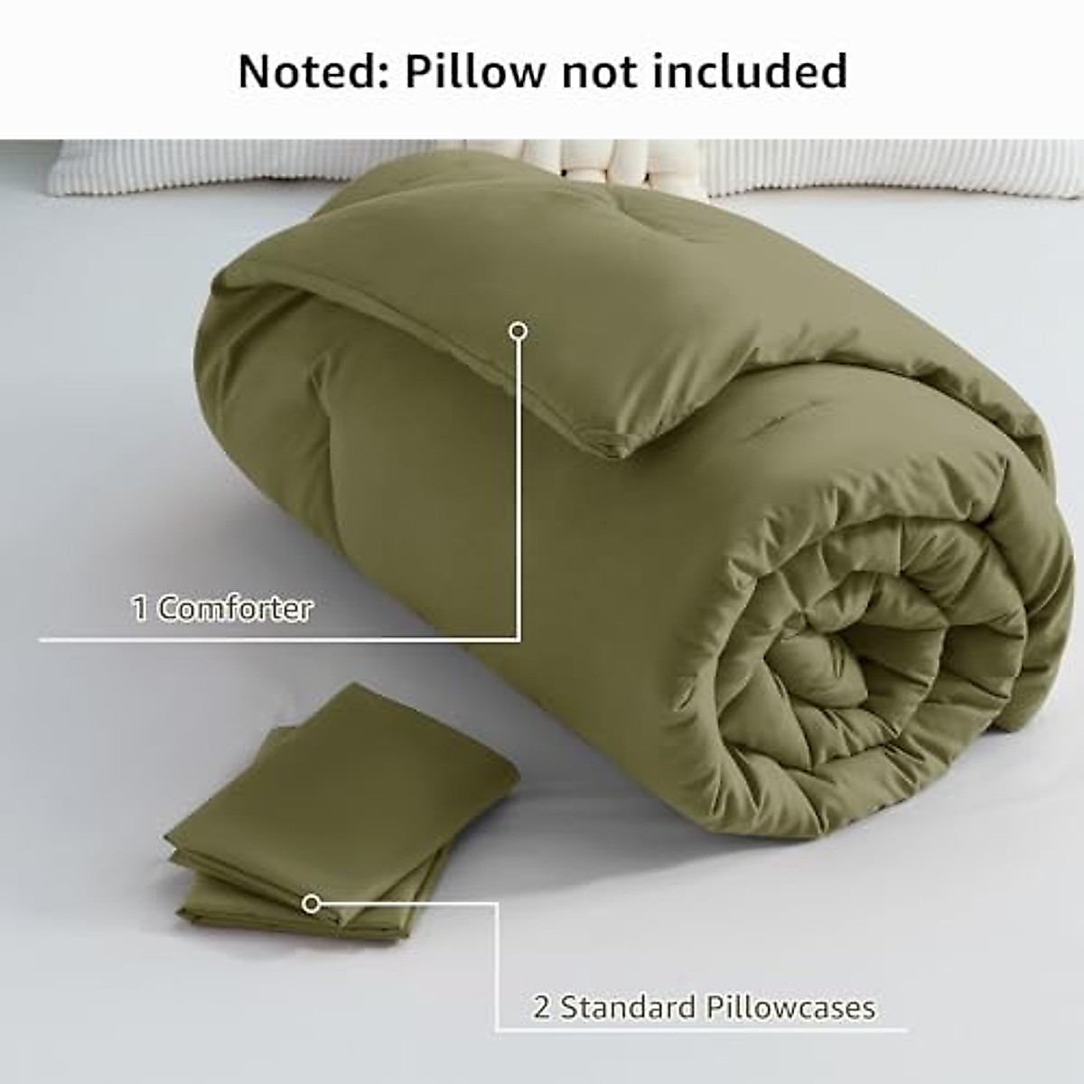 CozyLux Olive Green Comforter Set King Size, 3 Pieces Solid Breathable Quilted Style Bedding Sets, Luxury Fluffy Soft Microfiber Comforter for All Season(1 Comforter & 2 Pillowcases)