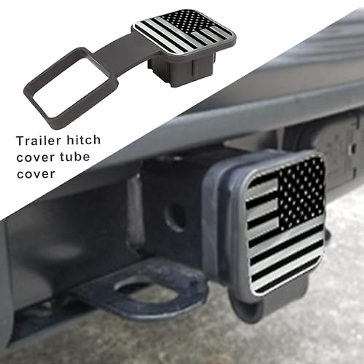 gunhunt 1 PC Auto Tow Trailer Seal Cap, 3.15" x 3.05" American Flag Square End Plug Plug Protector, Universal for 2" Trailer Receiver Tube, Compatible with Cars, Trucks, Vans, SUVs, Trailers (Black)
