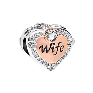 Chili Jewelry Rose Gold Wife Heart Love Charms with Clear Crystal Beads Compatible With Pandora Charms Bracelets