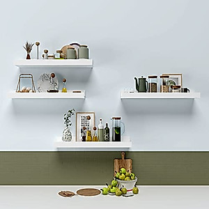 WELLAND White Wall Shelf Picture Ledge Floating Wall Shelves 16 inch Set of 4