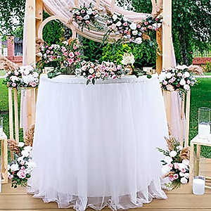 6ft White Tulle Table Skirt for Rectangle or Round Tables Tutu Table Skirt White Ruffle Table Cloth for Wedding Bridal Shower Baptism Birthday Party Christening Banquet Table Decorations(L6(ft)H 30in)