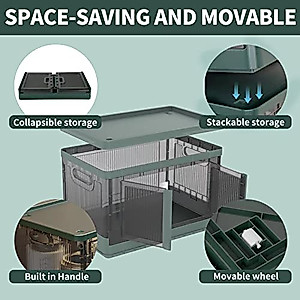 Sineda 2 Pack Storage Bins with Lids - 19 Gallon Collapsible Storage Bins with Wheels and Door, Stackable Storage Bins for Clothing, Blankets, Books, Bedding and Toys.(19 Gal-2Pack, Green)