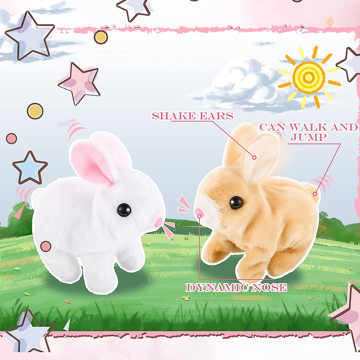 Civaner 2 Pcs Interactive Rabbit Toys Plush Stuffed Walking Bunny Toy with Sounds and Movements Hopping Robotic Toys Easter Gift Present (Rabbit Style)