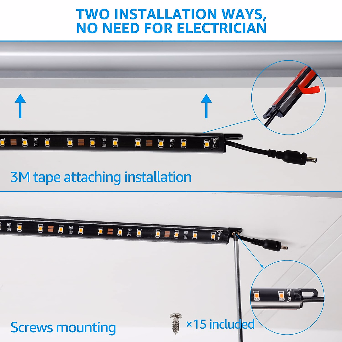 TORCHSTAR LED Safe Lighting Kit, (6) 12 Inch Linkable Light Bars + Rocker Switch + UL Power Adapter, 900LM, Input 100-240V, for Under Cabinet Gun Safe Locker Closet Showcase, 3000K Warm White