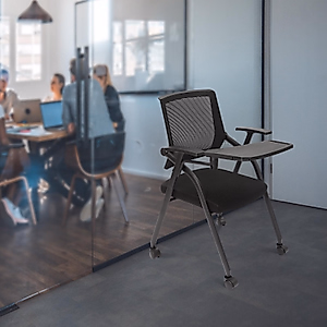 LOHISHILO 1pcs Mesh Guest Reception Stack Chair with Caster Arms for Office Conference, Reception, Training Room Chair, Schools, Meeting Rooms, Step Classrooms, Churches, Homes