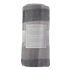 Dreamscene Grey Plaid Check Fleece Blanket Super Soft Lightweight Cozy Sofa Bed Buffalo Throw, Silver - 50" x 60" inch