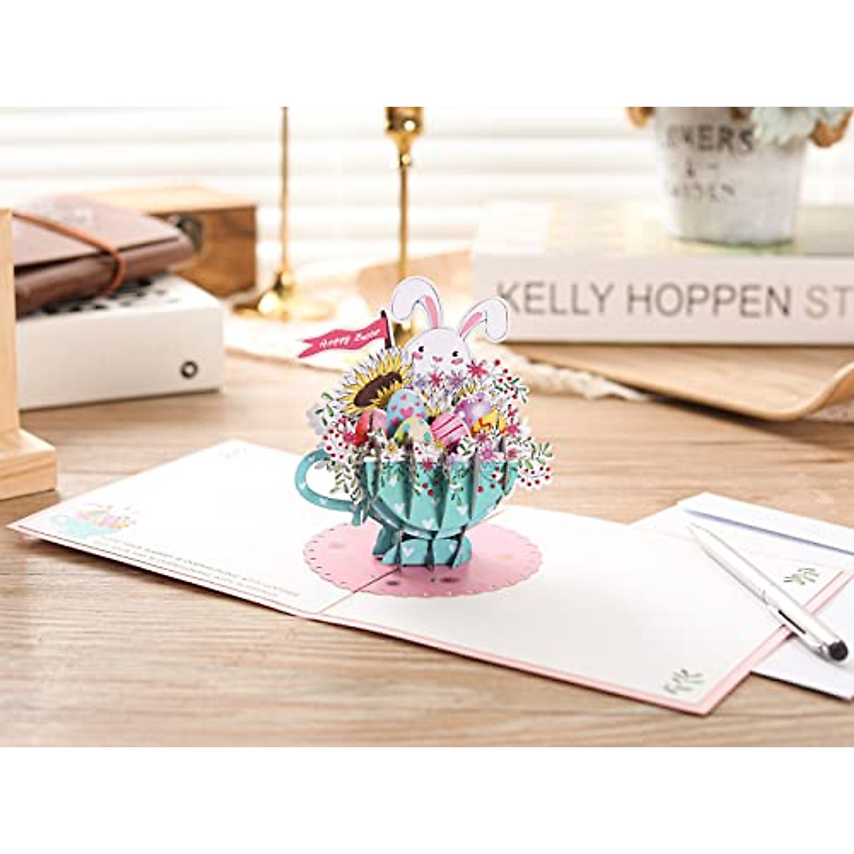 Liif Teacup Easter Bunny Gift 3D Greeting Pop Up Easter Card, Happy Easter Card For Kids, Grandson, Granddaughter, Children, Boy, Girl - Cute, Funny, Religious | With Envelop