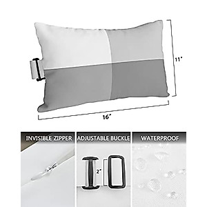 Recliner Head Pillow Ledge Loungers Chair Pillows with Insert Grey Simple Geometric Pattern Gradient Grey Four Grid Lumbar Pillow with Adjustable Strap Patio Garden Cushion for Bench Couch, 2 PCS