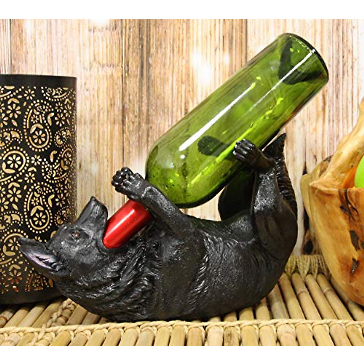 Ebros Lifelike Purebreed Pedigree Canine German Shepherd Dog Wine Bottle Holder Figurine As Kitchen Wine Cellar Countertop Centerpiece Home Decor Accent Dogs Puppies Statue (Black)