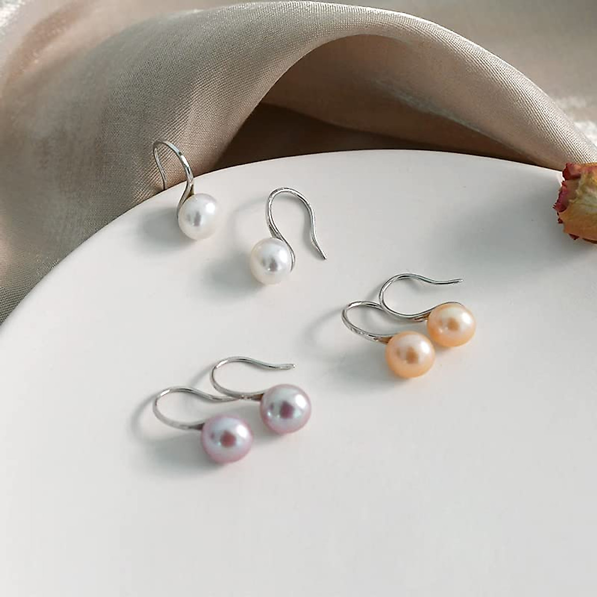 HUGE TOMATO AAA Freshwater Pearl Drop Earrings 8-9mm Sterling Silver and 14k Gold Real Pearl Earrings