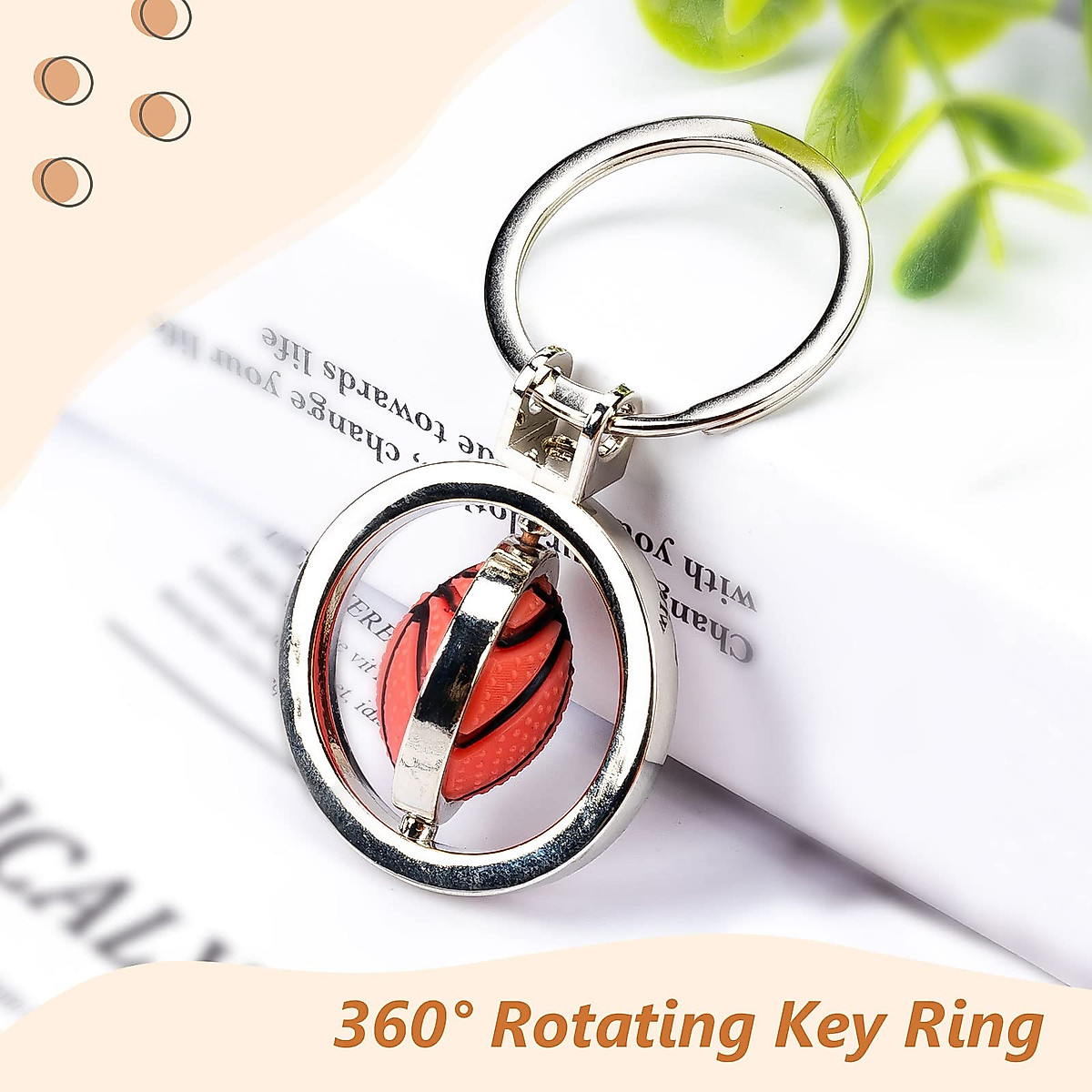 ISKYBOB 2 Pack Creative Rotating Basketball Keychain, Metal Pendant Key Ring Keyfob Gift