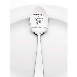 BIGEVENTS Happiness is having a Best friend Spoon Engraved teaspoons coffee spoon coffee spoons my peanut butter spoon Silver 7 A1 A1