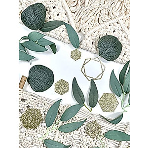 Greenery Baby Shower Decorations, Bridal Shower Table Decorations, Hexagon Confetti, Artificial Eucalyptus Leaves with Willow Leaves Confetti, Handmade