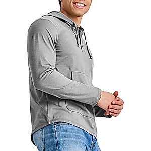 Hanes Comfortblend Men's Originals Lightweight Jersey Hoodie, Cotton Hooded Sweatshirt with Henley Collar, Light Steel, Large