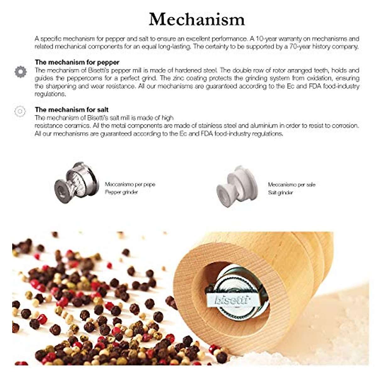 Bisetti 32 cm /12.6 Inch Firenze Red Lacquered Beech Wood Salt Mill With Adjustable Ceramic Grinder