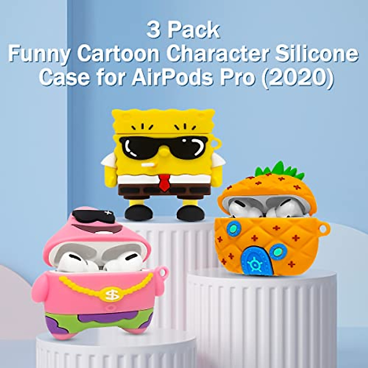 [3 Pack] Funny AirPods Pro Case, 3D Cartoon Character Silicone Case for Airpod Pro 2nd/1st Generation Case Cool Kawaii Air Pods Pro Cover for Girl Boys Fun Protective Case with Keychain Accessories