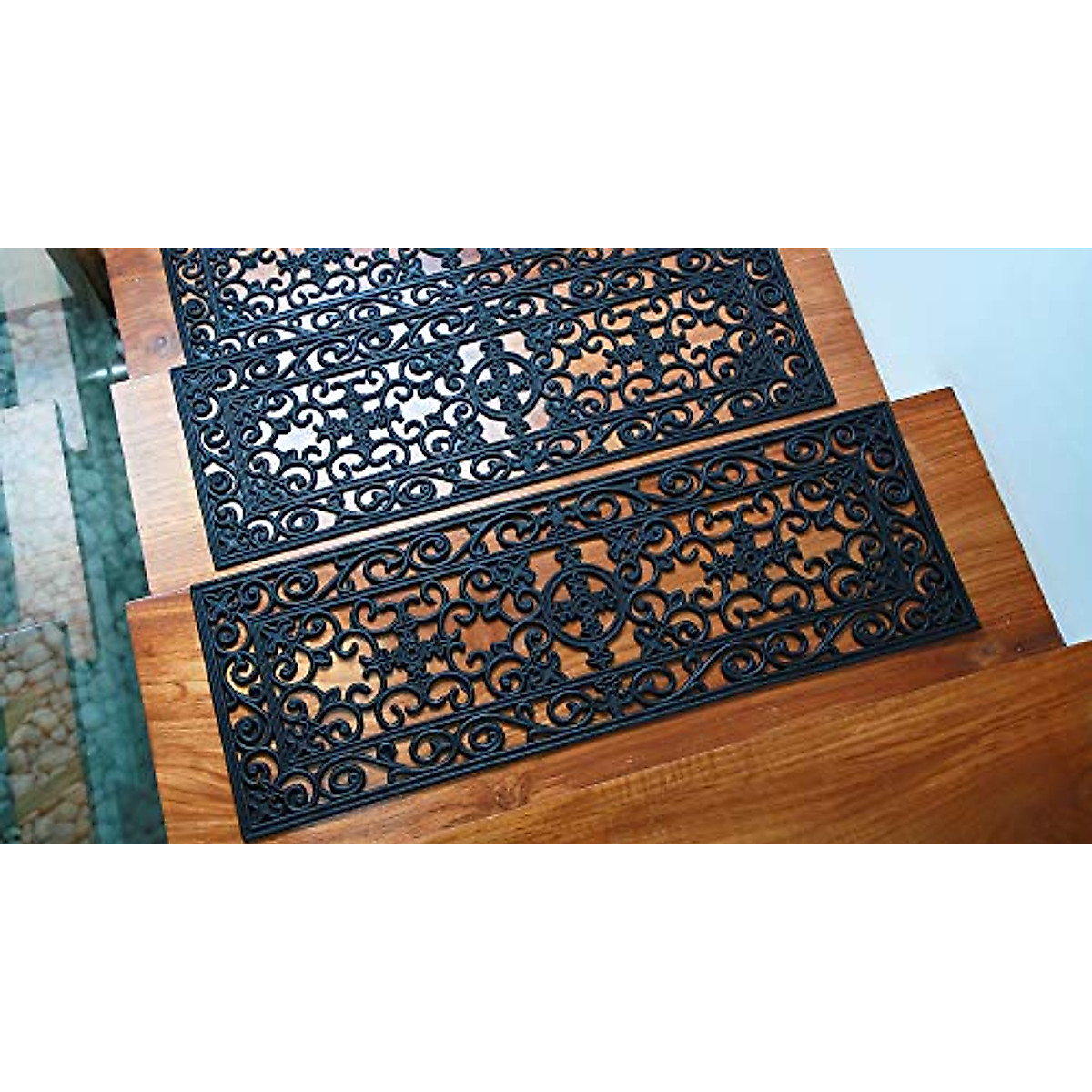 IRONGATE - Stair Treads Stair Case Step Mats - 6 Pack - Rubber - Rugged Sturdy Heavy Duty Commercial Grade - Non Slip Outdoor Indoor Skid Resistant - Floor Tile Drain Pool Balcony Yard - 10x30