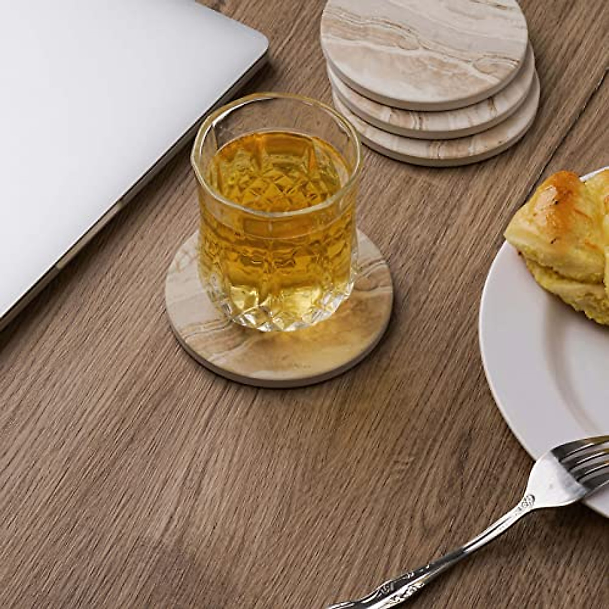 Adorever 6 Pcs Coasters for Drinks with Holder, Absorbent Drink Coaster Marble Style Ceramic Cup Coasters for Coffee Table Tabletop Protection, Coaster Set Housewarming Gift New Home Kitchen Decor