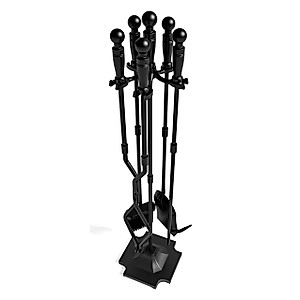 Fire Beauty Fireplace Tools, 5 Pieces Fireside Accessories Fire Kit Set, Stand Woodstove Tools Holder Wrought Iron Handle Indoor Fireset Stand (32 Inches)