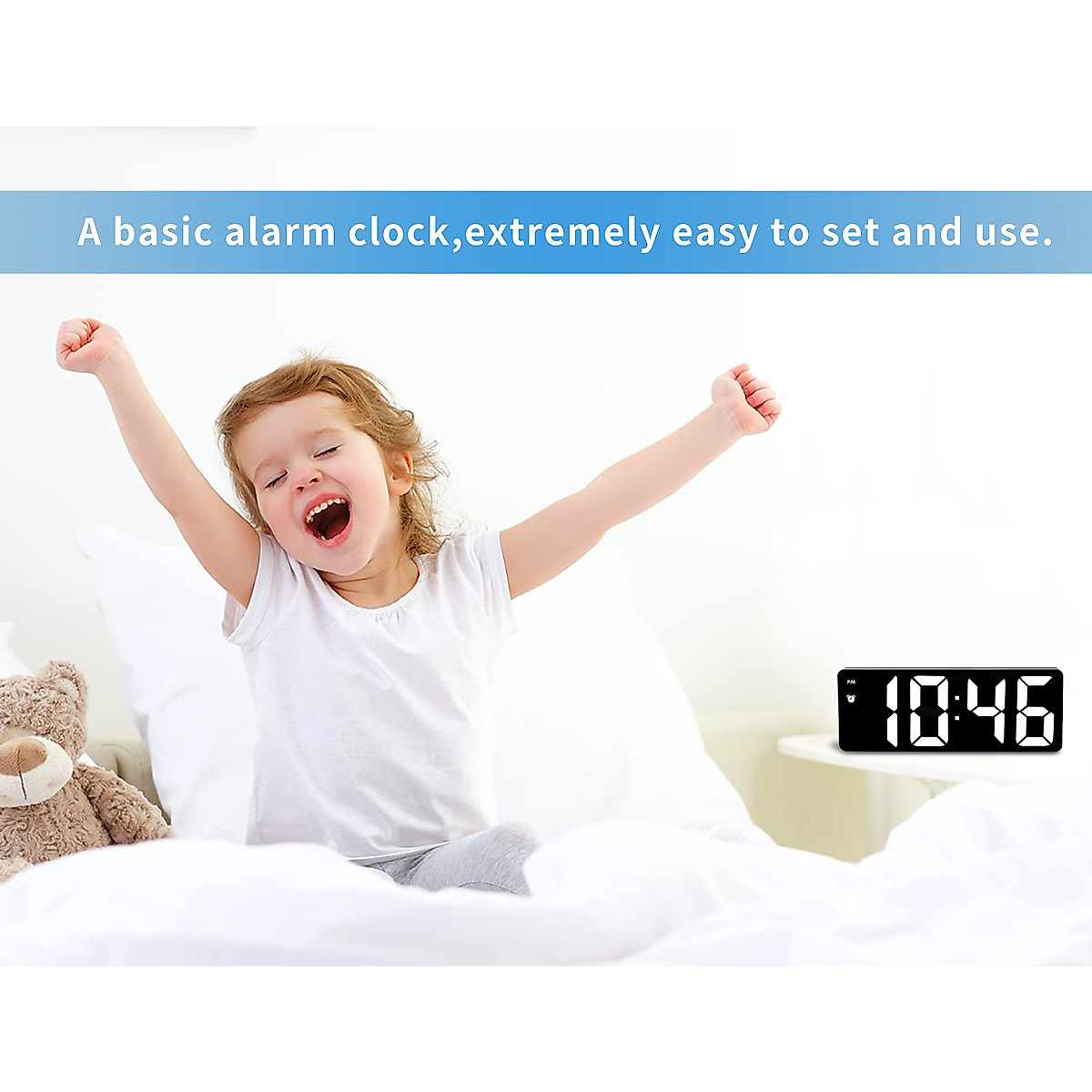 IOJBKI Digital Alarm Clock for Bedroom,Mirror Surface LED Electronic Clocks,Adjustable Brightness, Snooze Model,Voice Control,12/24H Display,Alarm Clock for Kids,Office,Table,Nightstand-White