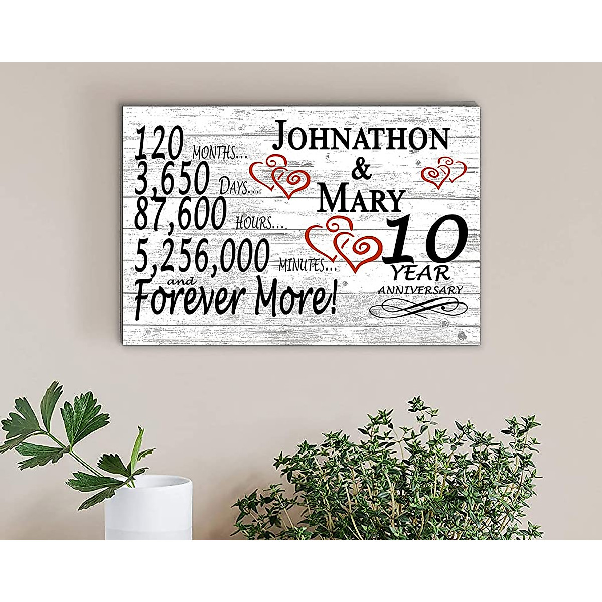 Personalized 10 Year Anniversary Sign Gift 10th Wedding Anniversary Present For Couple Days Mionutes Years - Solid Wood - 16.5in x 10.5in x .75in