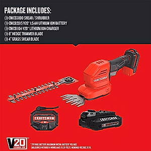 CRAFTSMAN V20 Cordless Handheld Grass Trimmer and Mini Hedge Trimmer Kit (CMCSS800C1)