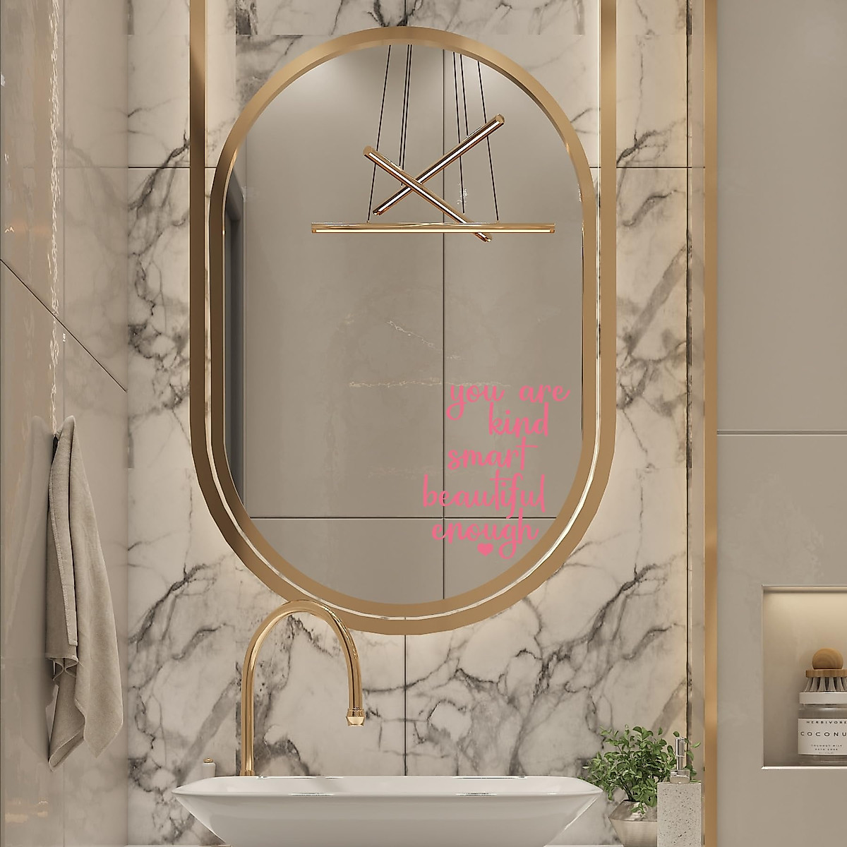 2x Bathroom Decal,Vinyl Mirror Decal,Positive Affirmation Decal,Bedroom Wall Decals,Affirmation Stickers for Mirror, for Kids, for women, Bathroom Decal,Vanity Mirror Decal (pink)