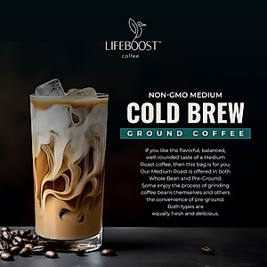 Lifeboost Medium Cold Brew Coffee - Low Acid Coarse Ground Coffee for Cold Brew - Single Origin Non-GMO USDA Organic Cold Brew Coffee Grounds - 3rd Party Tested For Mycotoxins & Pesticides - 12 Ounces
