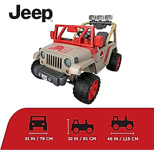 Power Wheels Jurassic Park Jeep Wrangler Ride-On Battery Powered Vehicle with Dinosaur Sounds & Lights for Preschool Kids Ages 3+ Years