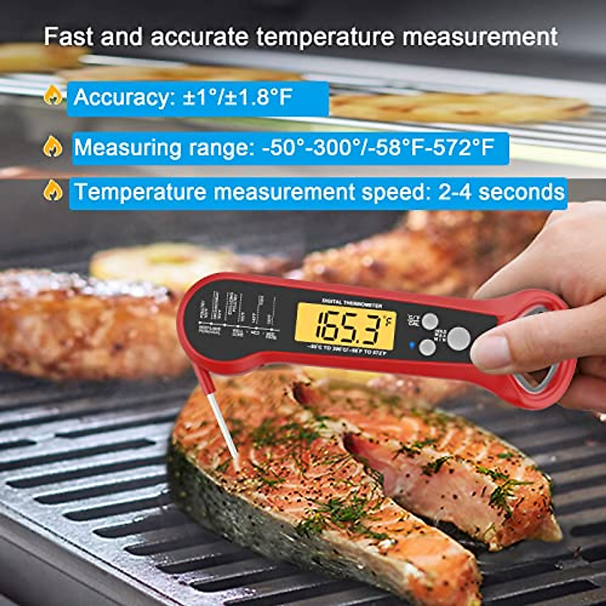 Digital Food Thermometer-Instant Read Meat Thermometer for Cooking for Grilling BBQ,Kitchen Cooking,Baking,with Bottle Opener,IP67 Waterproof,Backlight & Calibration