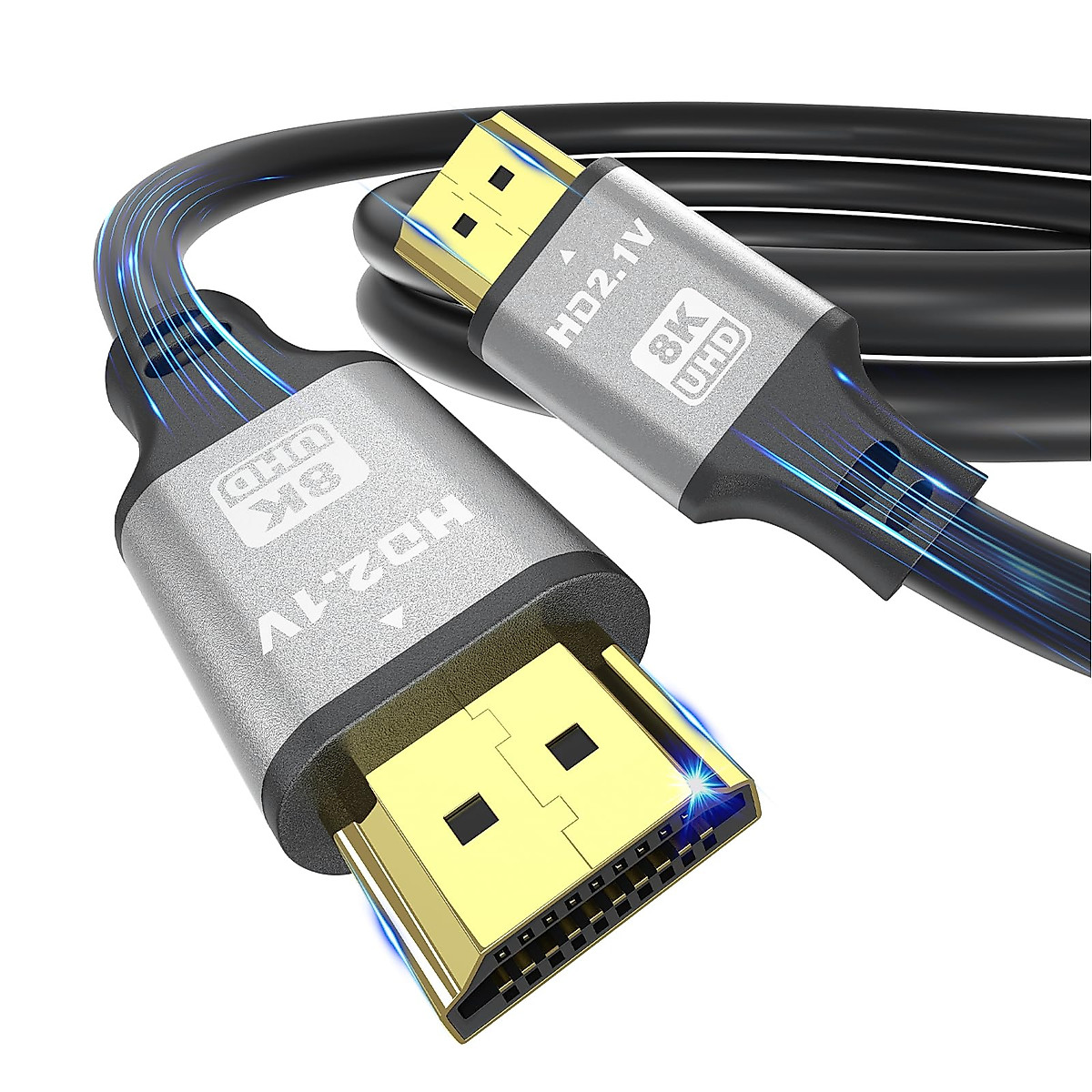 jojobnj 8K HDMI Cable 15 FT, 48Gbps 8K@60Hz 4K@120Hz, HDCP 2.2 & 2.3, DTS:X, HDR 10 Compatible with Roku TV/eARC/3D/PS5/HDTV/Laptop/Blu-ray High Speed HDMI Cable(Silver)