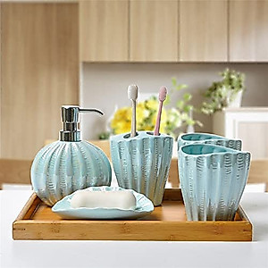 YUEYOULII Shampoo Dispenser Soap Dispenser Set Creative Ceramic Soap Dispenser Wash Mouth Cup Storage Soap Tray Toothbrush Cup Bathroom Five-Piece Set Soap Dispenser for Kitchen (Color : C)