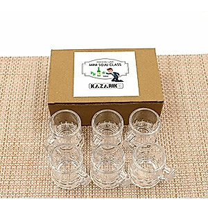 KAZARIKO Korean Shot Glass with Handle Set of 6 or 12, Mini Heavy Base Clear Beer Mugs, Soju Glasses 50 ml/1.8 oz Whiskey, Tequila, Liquor (6Pack)