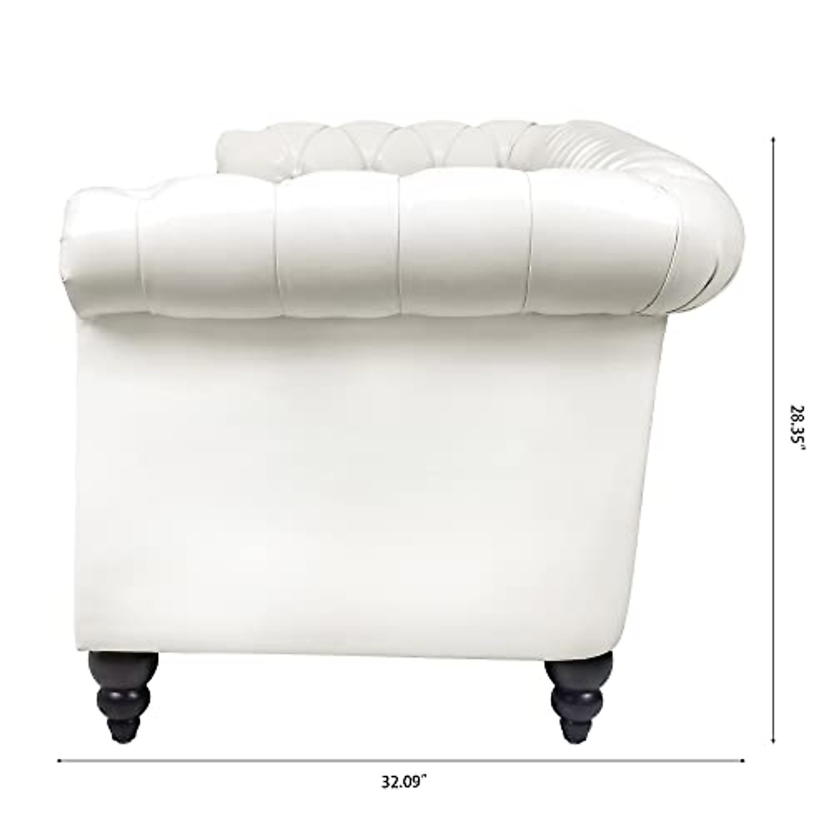 FANYE 84.65" 3-Seaters Chesterfield Clasic Luxury Roller Armrest Soild Wood Legs Sectional,Button Tufted PU Leather Upholstered Modular Sofa Couch with Reversible Cushions & Nailhead Decor, White