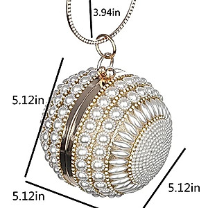 Sither Round Ball Handbag Purses for Women Evening Ball Handbag Purses Pearls Clutch Purses Shoulder Chain Bags for Party Prom Christmas Gift (gold)