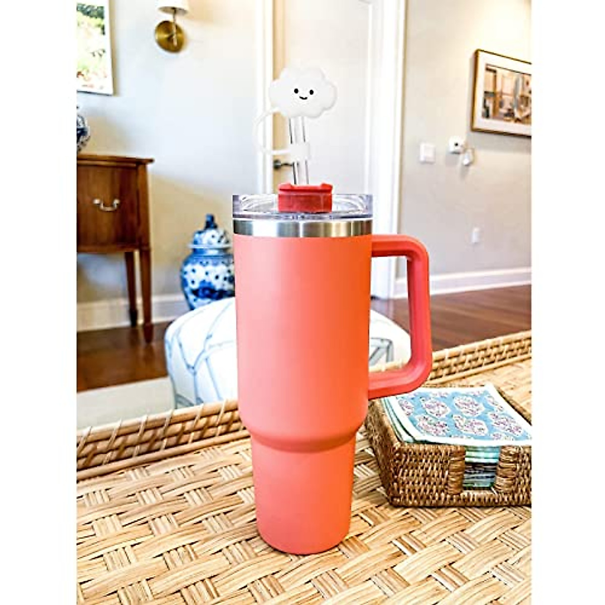 10mm Straw Cover, 2pcs Straw Covers Cap for Stanley Cup 40 oz Food Grade Silicone Cute Large Cloud Straw Topper Straw Tips Cover Protector Plugs for Stanley Tumblers Cup for Stanley Cup Accessories 