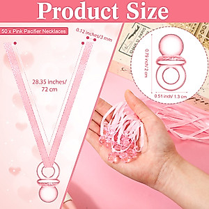 51 Pcs Don't Say Baby Game Sign Cool Baby Shower Game 50 Baby Shower Pacifier Necklace Wooden Don't Say Baby Sign Plastic Baby Pacifier Party Favor for Gender Reveal (Pink,Greenery)