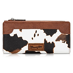 Wrangler Cow Print Wallets Womens Bifold Credit Card Wallet Women's Wallets, Card Cases & Money Organizers Brown Wallet for Women Ladies Female Cash Wallet with Smooth Zipper
