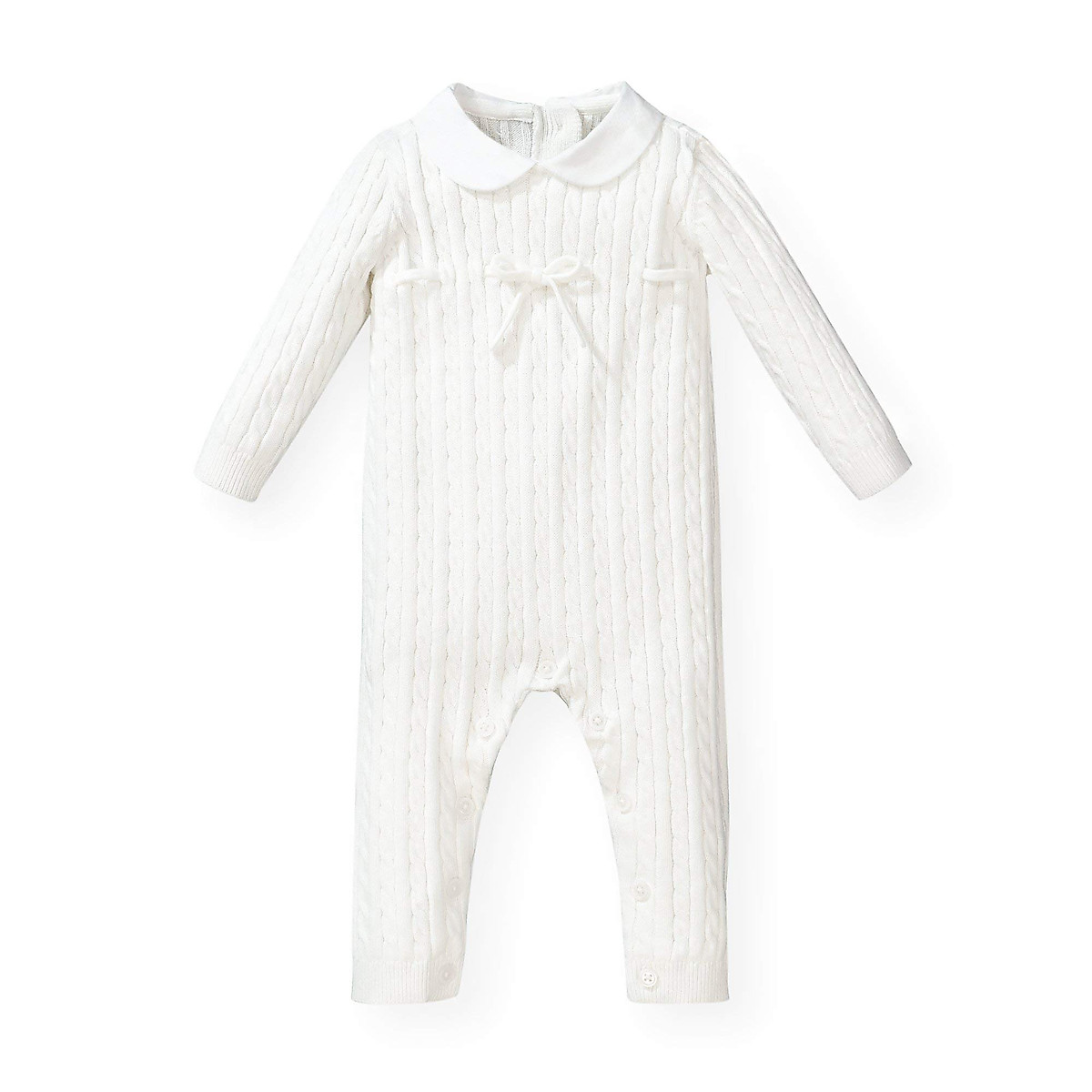 Hope & Henry Layette Long Sleeve Cable Romper with Peter Pan Collar
