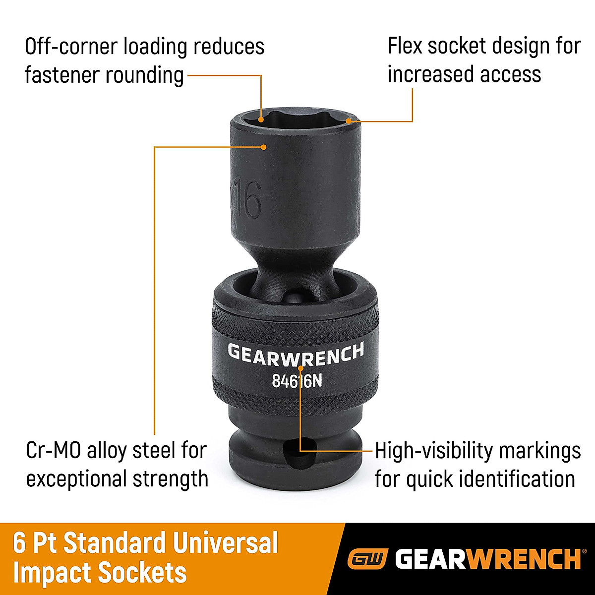 GEARWRENCH 3/8" Drive Standard Universal Impact Metric Socket 15mm, 6 Point - 84361N