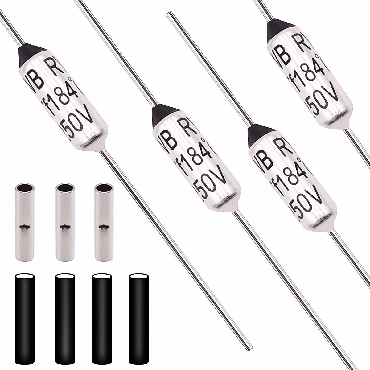 Tnisesm 10 Pcs 184 C Metal Thermal Cutoffs Thermal Fuse 10A 250V with Non-Insulated Butt Connectors(22-18 AWG) for Motor Transformer Electric Industrial Home Appliance 184°+BN0.75