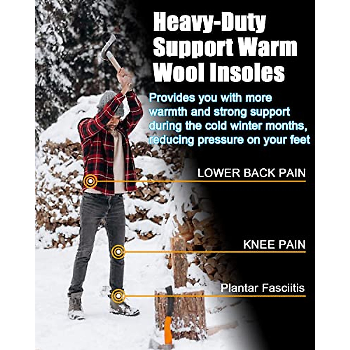 Walkomfy Warm Wool Insoles Winter Thick Outdoor Wool Shoe Inserts, Warm Work Boot Shoe Insoles Arch Support Orthotics Plantar Fasciitis Insoles for Women and Men