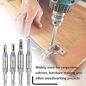 Saiper 4pcs HSS Door Self Centering Hinge Hole Opening Drill Bit Set, 1/4" Hex Shank Doors Cabinet Hinge Drill Bits Tool Set (5/64", 7/64", 9/64", 11/64")