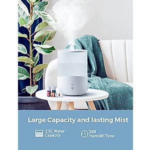 Cool Mist Humidifier, 2-in-1 Essential Oil Diffuser for Baby Kids Nursery, 2.5L Top Fill Humidifier with 7-Color Night Lights for Bedroom Office, Humidifier with Adjustable Mist Mode, Auto Shut Off
