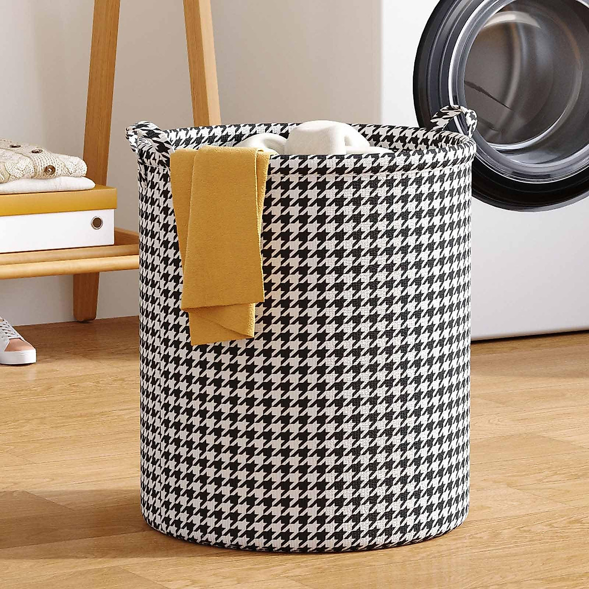 Laundry Basket with Handles,Blanket Basket Storage with Houndstooth,Foldable Fabric Bedroom Hamper,Dirty Clothes Hamper for Living Room,Baby Room (A)