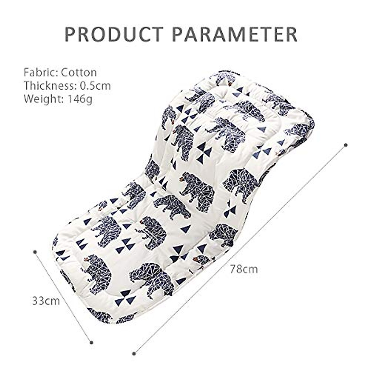 SONARIN Baby Stroller Seat Liner,100% Cotton Universal Seat Cushion Pad for Pushchair,Pram,Stroller,Buggy and Car Seat,Infant Cushion Pad(Elephant)