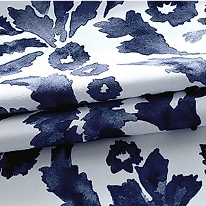 DriftAway Julia Watercolor Blackout Room Darkening Grommet Lined Thermal Insulated Energy Saving Window Curtains 2 Layers 2 Panels Each Size 52 Inch by 84 Inch Navy